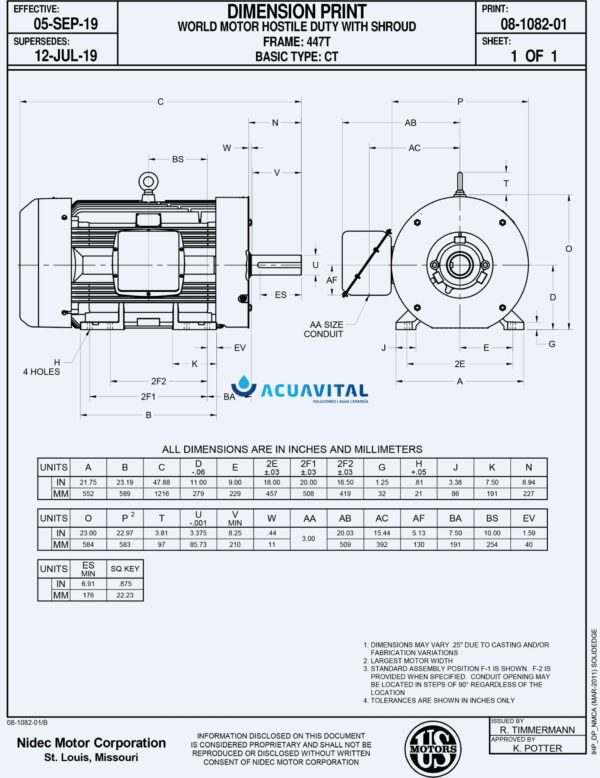 Motor electrico 200HP USmotor HD200P2F