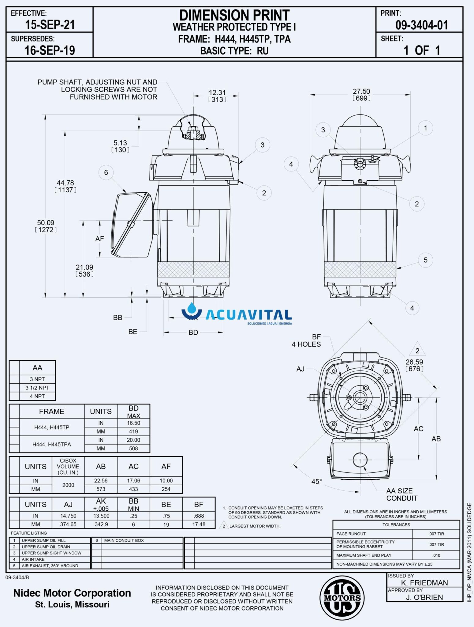 Motor vertical 250HP USmotor HO250P2RLH