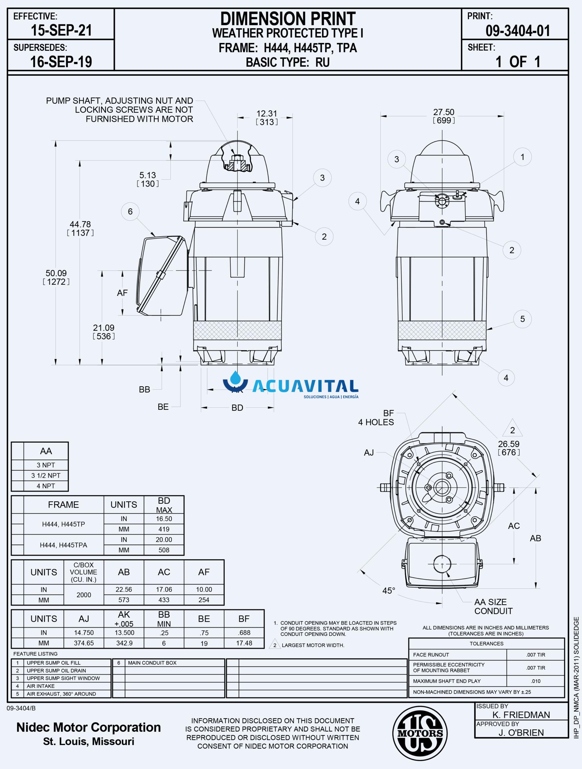Motor vertical 250HP USmotor HO250P2RLH