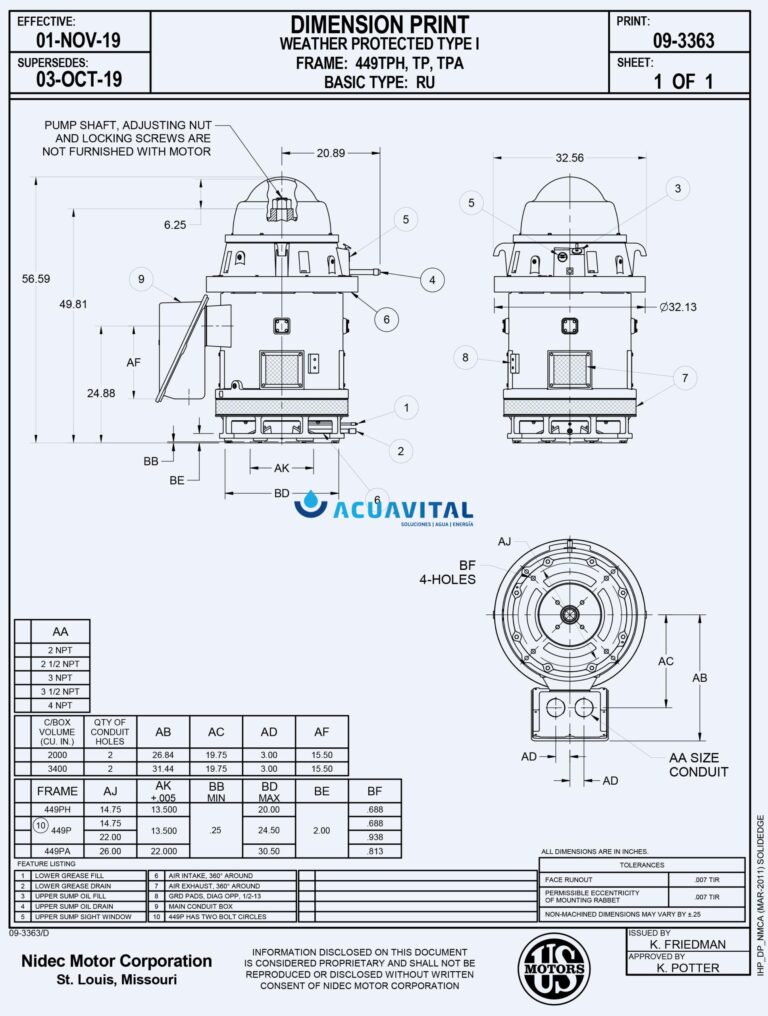 Motor vertical 200HP USmotor H0200S2RLG