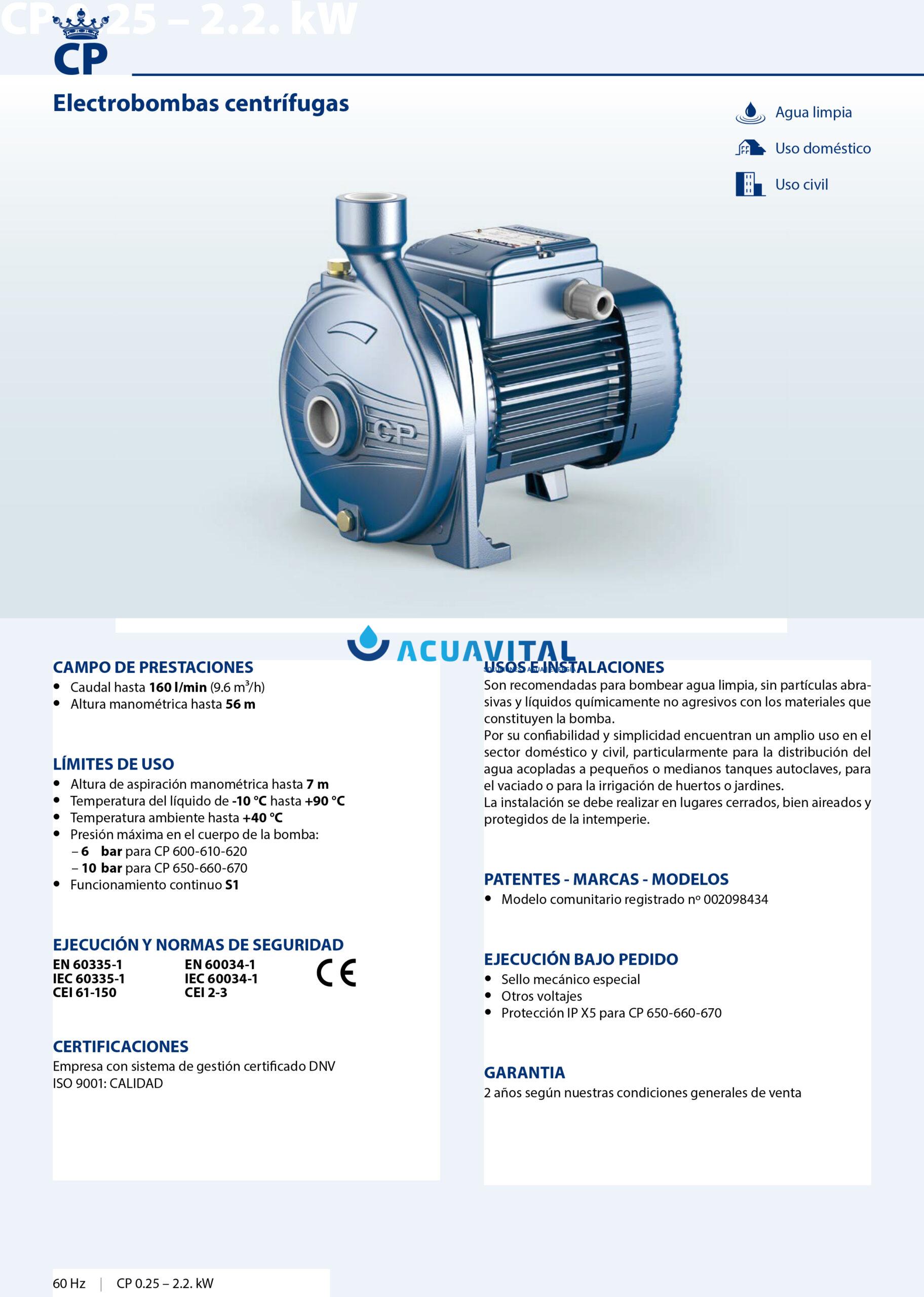 Bomba de agua 1HP 1in Pedrollo CPm 620